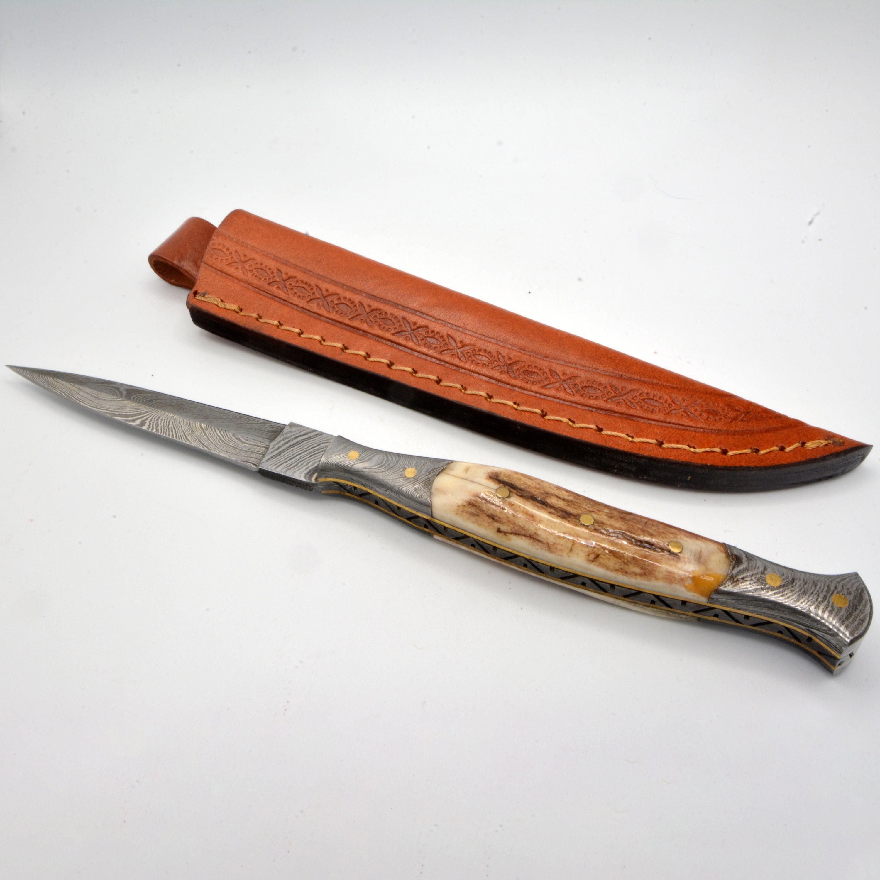 Athame - Stag Handled Damascus Steel Bladed - 8.5" Long